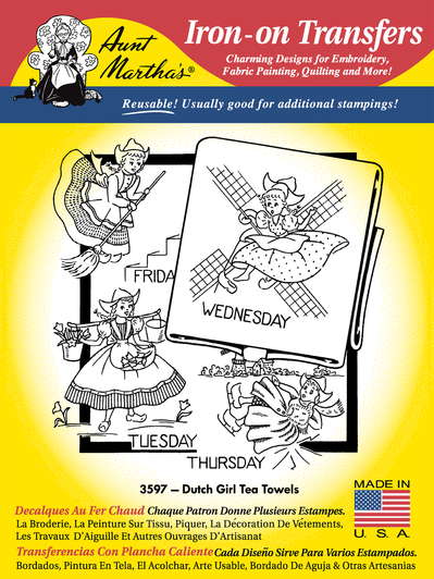 Aunt Martha's #3597 Dutch Girl Tea Towels Embroidery Iron-On Transfer ...