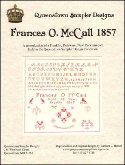 Frances O. McCall 1857 Cross Stitch Pattern by Queenstown Sampler Desi ...